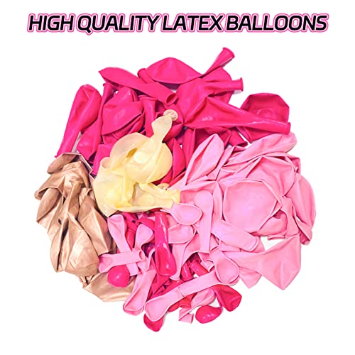 KAWKALSH 142Pcs Pink Balloon Garland Arch Kit, Hot Pink Rose Gold Metallic Confetti Balloons for Women Birthday Princess Theme Bridal Baby Shower Wedding Party Background Decorations