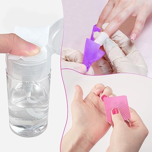 Gel Nail Polish Remover Tools Kit, 20 Toenail & Finger Nail Clips 120 Ml Push Down Pump Dispenser Bottle 200 Nail Remover Pads 200 Lint Free Nail Wipes Cuticle Pusher & Peeler Nail Brush 2 Nail Files