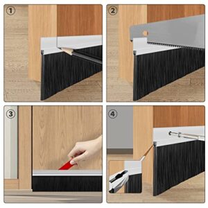 2 Pack Door Draft Stopper, Cuttable Under Door Seal 39” Length, Strong Adhesive Door Sweep for Exterior and Interior Doors（Aluminum）