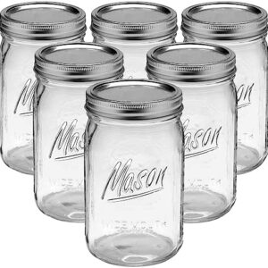 Bedoo 6 Pack 32 oz Mason Jars with Wide Mouth Airtight Lids and Bands, Clear Quart Mason Jars for Preserving, Meal Prep, Overnight Oats, Canning, Fermenting, Pickling, Party Favors