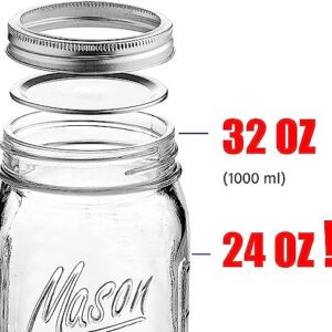 Bedoo 6 Pack 32 oz Mason Jars with Wide Mouth Airtight Lids and Bands, Clear Quart Mason Jars for Preserving, Meal Prep, Overnight Oats, Canning, Fermenting, Pickling, Party Favors