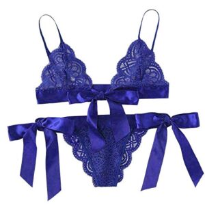 sexy lingerie for women, lace lingerie women, women's bodysuit lengerie set bra underpant scalloped trim tie side set lingerie bow babydoll women's lingerie set with stockings (xl, blue)