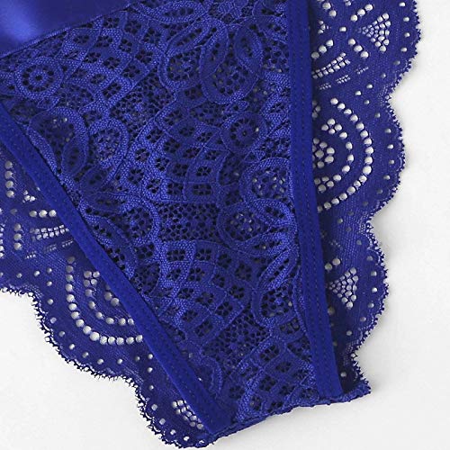 Sexy Lingerie for Women, Lace Lingerie Women, Women's Bodysuit Lengerie Set Bra Underpant Scalloped Trim Tie Side Set Lingerie Bow Babydoll Women's Lingerie Set with Stockings (XL, Blue)