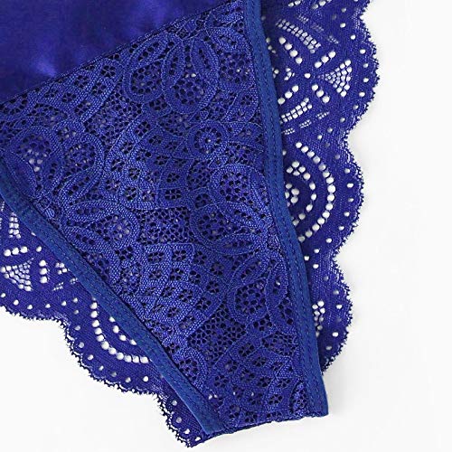 Sexy Lingerie for Women, Lace Lingerie Women, Women's Bodysuit Lengerie Set Bra Underpant Scalloped Trim Tie Side Set Lingerie Bow Babydoll Women's Lingerie Set with Stockings (XL, Blue)