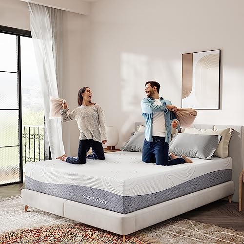 Sweetnight King Mattress, 12 Inch Gel Bamboo Charcoal Memory Foam Mattress for Cooling Sleep & Pressure Relief, Plush Foam Mattress with Motion Isolation, Mattress in a Box, Luna,Gray/White