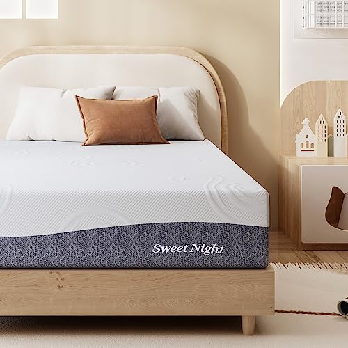 Sweetnight Twin Size Mattress, 10 Inch Bamboo Charcoal Cooling Gel Memory Foam Mattress for Moisture Wicking, Plush Foam Mattress for Comfy Sleep, Mattress in a Box, Luna, Gray+White