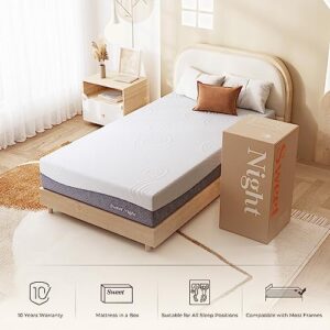 Sweetnight Twin Size Mattress, 10 Inch Bamboo Charcoal Cooling Gel Memory Foam Mattress for Moisture Wicking, Plush Foam Mattress for Comfy Sleep, Mattress in a Box, Luna, Gray+White