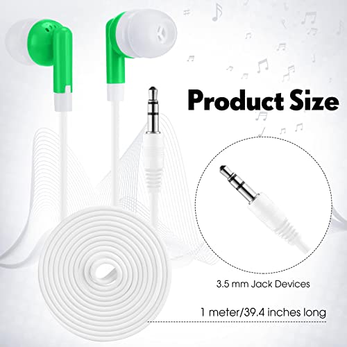 Yunsailing 100 Packs Earbuds Bulk Classroom Headphones Pack Individually Bagged 3.5 mm in-Ear Earphones with Wire for Students Adult Schools Hospitals Hotels Library Museums MP3 Gift (Green)