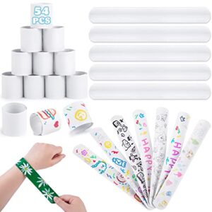 lovestown 54pcs slap bracelets white, party slap bracelets diy wrist bands bulk blank snap band for kids birthday party favors school crafts