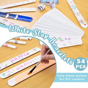 LOVESTOWN 54PCS Slap Bracelets White, Party Slap Bracelets DIY Wrist Bands Bulk Blank Snap Band for Kids Birthday Party Favors School Crafts