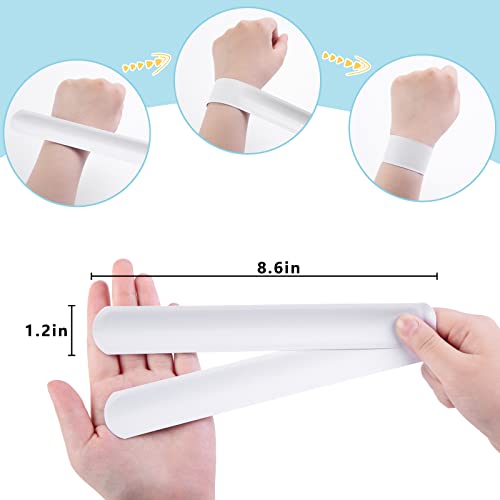 LOVESTOWN 54PCS Slap Bracelets White, Party Slap Bracelets DIY Wrist Bands Bulk Blank Snap Band for Kids Birthday Party Favors School Crafts