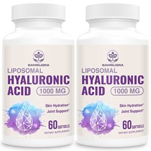 sambugra liposomal hyaluronic acid capsules - hyaluronic acid supplements with 1000mg hyaluronic acid, dietary supplement support skin hydration and joint lubrication, 120 capsules(pack of 2)