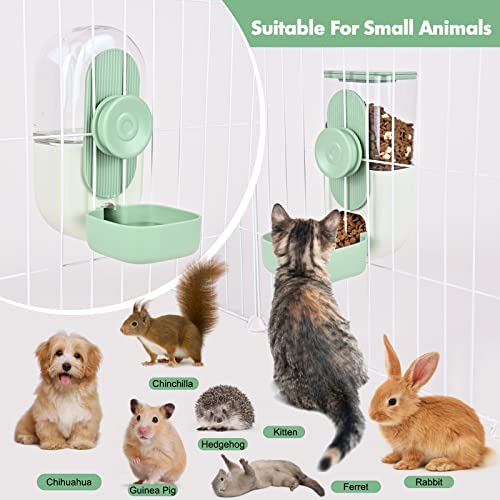 RUBYHOME 35oz Hanging Automatic Food Water Dispenser, Gravity Rabbit Feeder and Water Dispenser Set, Cage Cat Food and Water Dispenser Bowl for Bunny Chinchilla Guinea Pig Hedgehog Ferret (Green)