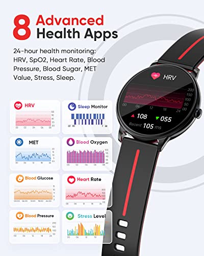 HYSTORM Health Smart Watch (HRV,BG) 1.43" AMOLED Always-on Display Fitness Tracker Watch with Bluetooth Call, 8 Health Apps Blood Glucose Heart Monitor Android iOS Waterproof Smartwatch for Men