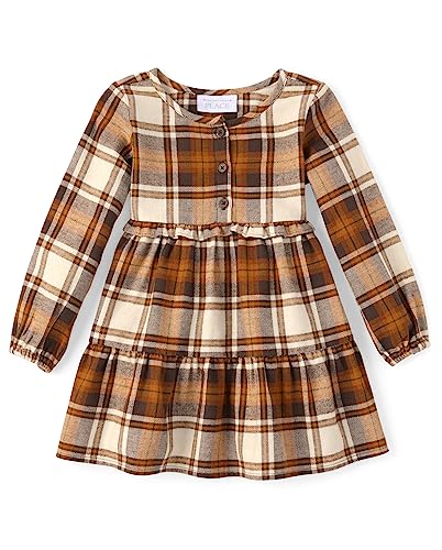 The Children's Place Baby Girls' and Toddler Long Sleeve Fashion Dress, HAY Stack, 18-24 Months