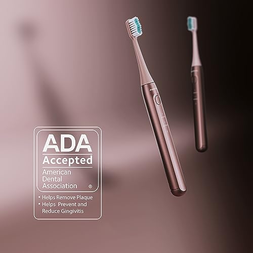 Aquasonic Icon ADA-Accepted Rechargeable Toothbrush | Magnetic Holder & Slim Travel Case | 2 Brushing Modes & Smart Timers | Modern & Convenient (Blush)