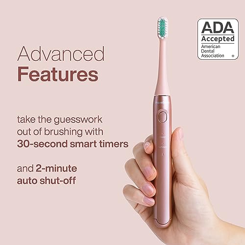 Aquasonic Icon ADA-Accepted Rechargeable Toothbrush | Magnetic Holder & Slim Travel Case | 2 Brushing Modes & Smart Timers | Modern & Convenient (Blush)