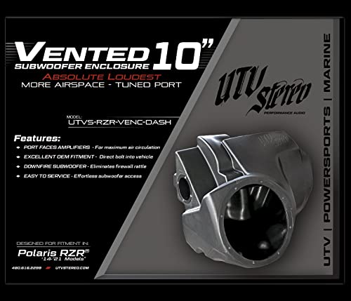 UTV Stereo RZR 10" Vented Sub Enclosure - Biggest Subwoofer Enclosure 9.5" Mounting Depth - Polaris RZR (Not for Pro XP Models)