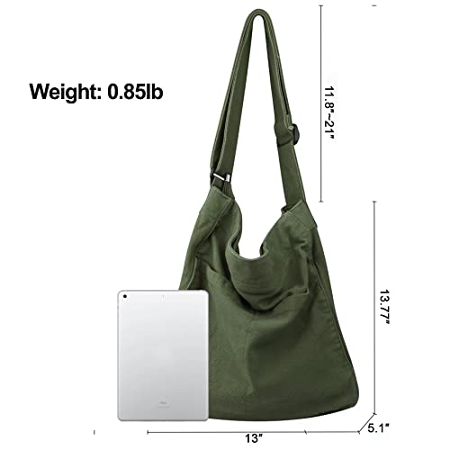 Canvas Hobo Crossbody Shoulder Tote Bag for Women and Men W/Multi-pocket Casual Purse Messenger Bags Travel Work (Khaki/607)