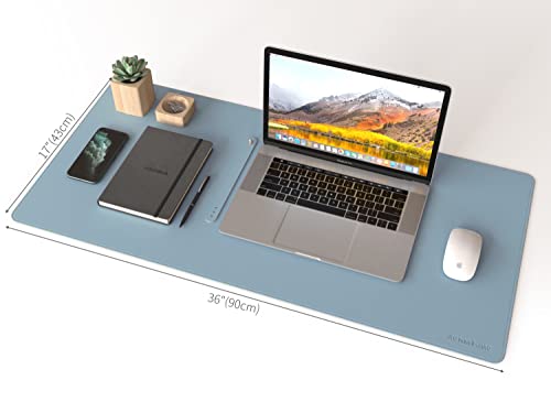 RENMTURE Dual-Sided Desk Pad, Natural Cork & PU Leather Large Mouse mats for Office and Home Work, Desk Protector Non-Slip, Waterproof, Easy Clean (Blue Gray, 36"x17")