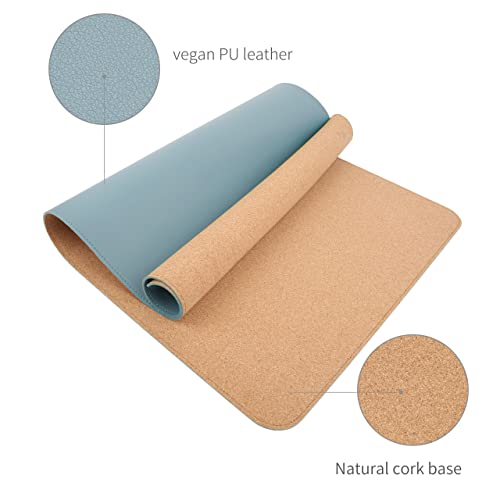 RENMTURE Dual-Sided Desk Pad, Natural Cork & PU Leather Large Mouse mats for Office and Home Work, Desk Protector Non-Slip, Waterproof, Easy Clean (Blue Gray, 36"x17")