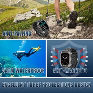 Military Smart Watches for Men 5ATM Waterproof Rugged Bluetooth Call(Answer/Dial Calls) 1.7'' Tactical Outdoor Fitness Watch with Heart Rate Blood Pressure Sleep Monitor for iPhone Android Phone