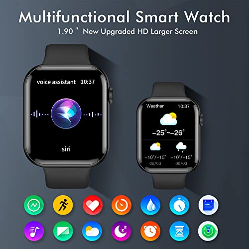 1.90'' with Smart Watches for Men(Answer/Make Calls), Fitness Tracker with Heart Rate Monitor/Bluetooth Call/Text Message/Sleep Monitor/Step Counter/IP68 Waterproof, Smart Watch for Android iOS Phones