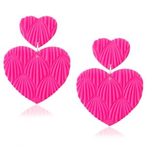 shrandi handmade hot pink heart earrings for women, cute barbie earrings for teens girls, drop lover statement earrings unique gifts for mom daughter girlfriend