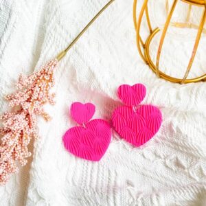 Shrandi Handmade Hot Pink Heart Earrings For Women, Cute Barbie Earrings For Teens Girls, Drop Lover Statement Earrings Unique Gifts For Mom Daughter Girlfriend