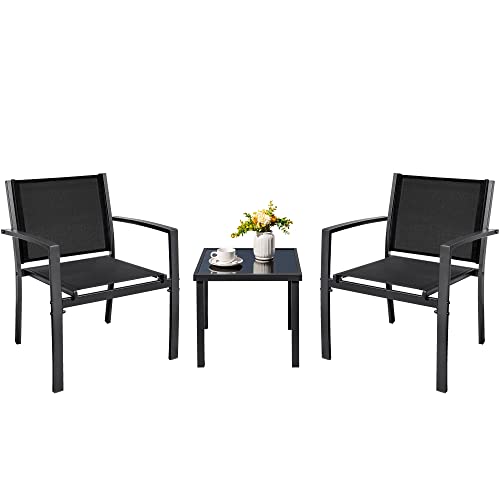 Devoko 3 Pieces Patio Furniture Set Outdoor Textilene Bistro Set Modern Porch Furniture Patio Chairs Set of 2 with Coffee Table for Lawn Backyard