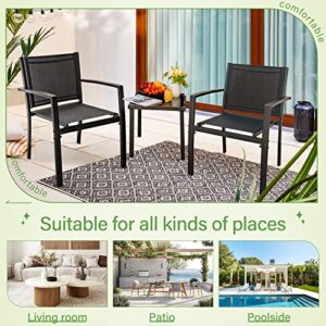 Devoko 3 Pieces Patio Furniture Set Outdoor Textilene Bistro Set Modern Porch Furniture Patio Chairs Set of 2 with Coffee Table for Lawn Backyard