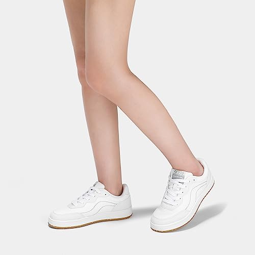 STQ White Sneakers for Women Comfortable Walking Sneakers Lightweight Tennis Shoes Breathable Canvas Sneakers White Size 6