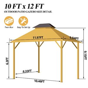 GARTOO 10' x 12' Patio Galvanized Steel Hardtop Gazebo - Outdoor Aluminum Frame Porch Gazebo with Vented Double Roof & Breathable Netting for Garden, Lawn, Outdoor Party, Backyard Deck