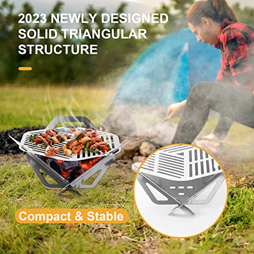 Small BBQ Grill, Portable Instant Foldable Camping Charcoal Grill, 4 Pieces Stainless Steel Camping Fire Kit, with Frying Plate & Carrying Bag, for Cooking Hiking Picnic Patio Garden Beach Outdoor