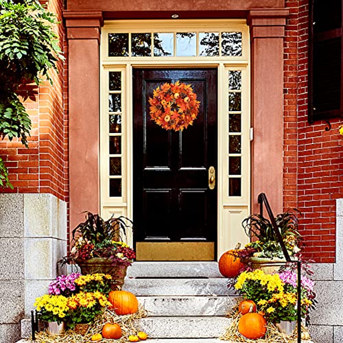 22” Fall Wreath for Front Door, Autumn Wreath with Pine Cones Pumpkin Maple Leaf, Thanksgiving Fall Wreath for Home, Wall, Porch, Windows, Suitable for Outside/Indoor, Holiday, Party, Weddings