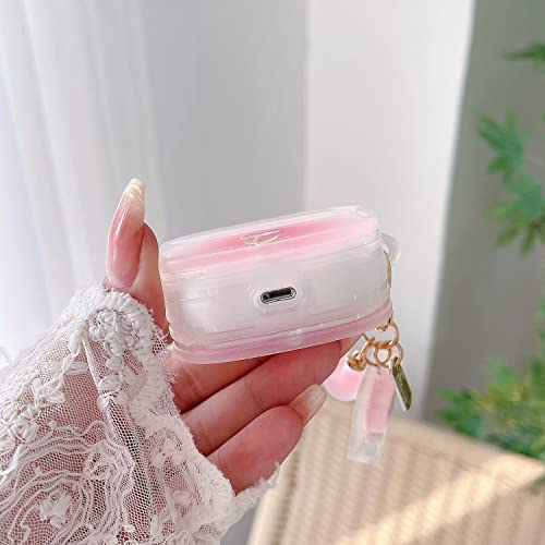 PHOEACC Cute Airpod Gen 3 Case (NOT Fit Airpod Pro) Romantic Rose Flower with Keychain Clear Frosted Protective Cover Compatible with AirPods 3rd Generation Case for Girls Women (Rose Pink)