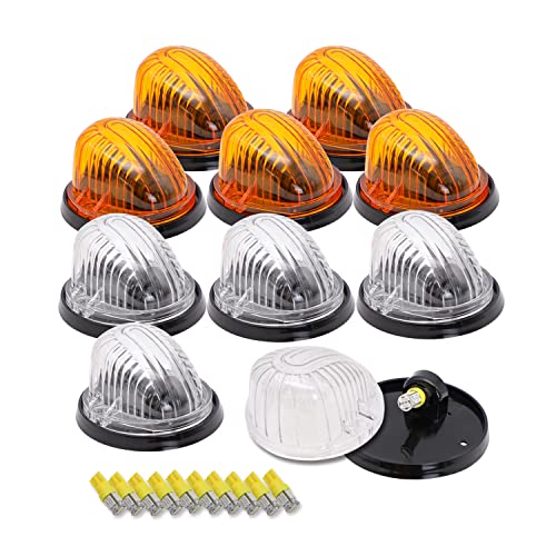 TMH 3.3 Inch 5 Clear Lens + 5 Amber Lens Cab Marker Light with T10 Amber LED for Dually C/K C10 C50 C60 C70 Chevrolet K10 K20 K30 Suburban K5 Blazer Pickup Truck 1969-1987