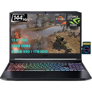 acer nitro 5 gaming laptop i 15.6" full hd ips 144hz comfyview i amd 8-core ryzen 7 5800h (>i9-10885h) i 32gb ddr4 512gb ssd + 1tb hdd i geforce rtx 3060 6gb i backlit usb-c win10 + 32gb microsd card