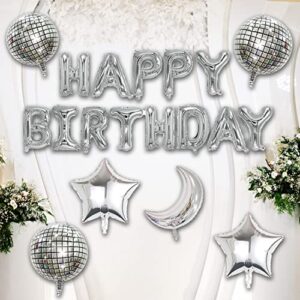 refavor disco happy birthday decorations - 19pcs birthday party decorations disco theme silver happy birthday letters balloons moon star ball balloons decor 60s 70s 80s retro birthday decoration women