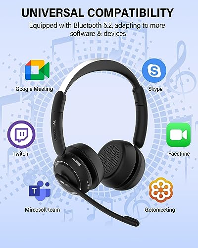 MONODEAL Bluetooth Headset V5.2, Wireless Headset with Microphone AI Noise Cancelling & Mute Button, Single/Dual Ear Wireless Headphones, Computer Headset with Microphone for Work Home Office