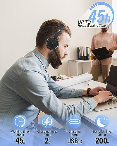 MONODEAL Bluetooth Headset V5.2, Wireless Headset with Microphone AI Noise Cancelling & Mute Button, Single/Dual Ear Wireless Headphones, Computer Headset with Microphone for Work Home Office