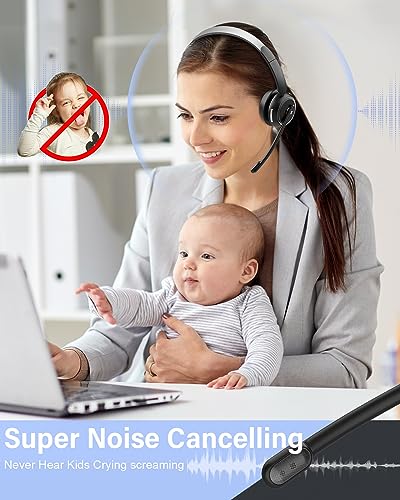 MONODEAL Bluetooth Headset V5.2, Wireless Headset with Microphone AI Noise Cancelling & Mute Button, Single/Dual Ear Wireless Headphones, Computer Headset with Microphone for Work Home Office