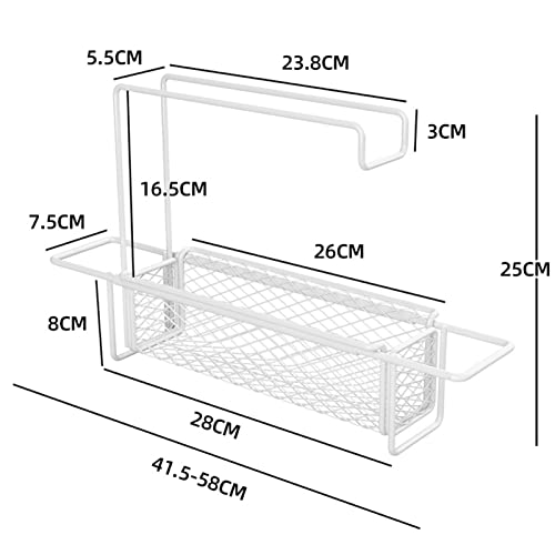 LIFOND Kitchen Sink Caddy Telescopic Sink Storage Rack Expandable Carbon Steel Sink Caddy Organizer with Towel Bar Under Sink Organiser Adjustable Sponge Holder Brush Soap Drainer Rack,White