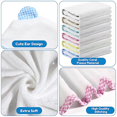 Oudain 6 Pieces Hooded Baby Towels Baby Bath Towel with Ears Hooded Soft Absorbent Coral Fleece Newborn Towels 30 x 30 Inch Infant Towels Toddler Bath Blanket Towels Supplies