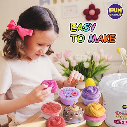 4 LB Milky Butter Slime Bucket Gift for Girls, FunKidz 64 FL OZ Huge White Premade Scented Slime Kit Toy with 29 Variety Add-Ins Perfect Birthday Present for Kids Age 6+