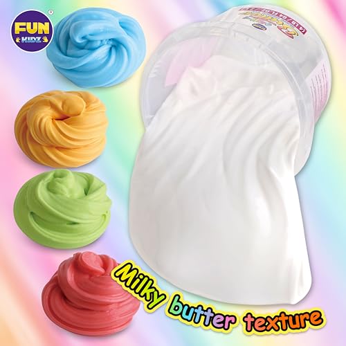 4 LB Milky Butter Slime Bucket Gift for Girls, FunKidz 64 FL OZ Huge White Premade Scented Slime Kit Toy with 29 Variety Add-Ins Perfect Birthday Present for Kids Age 6+