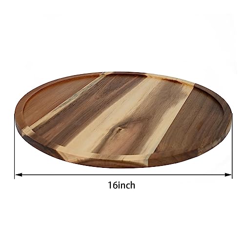 EPOEYK 16" Wooden Lazy Susan Organizer Acacia Wood Turntable for Cabinet and Table Versatile Kitchen Storage Solution with 3mm Lip to Protect (Acacia Wood)