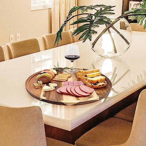 EPOEYK 16" Wooden Lazy Susan Organizer Acacia Wood Turntable for Cabinet and Table Versatile Kitchen Storage Solution with 3mm Lip to Protect (Acacia Wood)