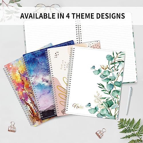 SUNEE Large Spiral Notebook, Journal For Women, Aesthetic Greenery Notebook with Pockets, Flexible Cover, College Ruled Paper, 11" x 8-1/2", 80 Sheets - 160 Pages, for Work, School Supplies