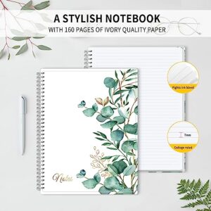 SUNEE Large Spiral Notebook, Journal For Women, Aesthetic Greenery Notebook with Pockets, Flexible Cover, College Ruled Paper, 11" x 8-1/2", 80 Sheets - 160 Pages, for Work, School Supplies